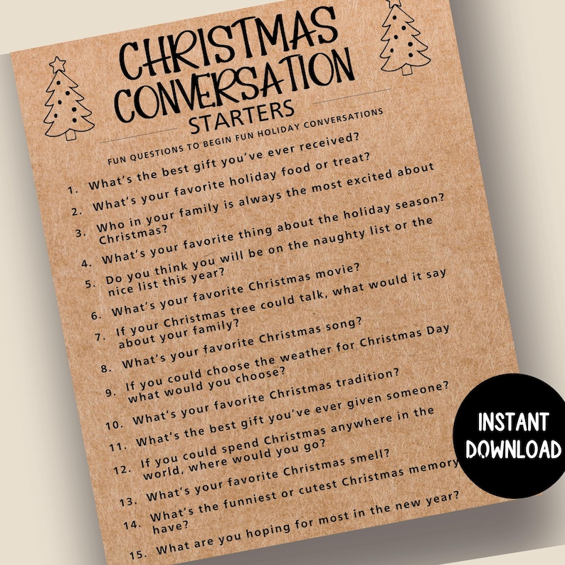 Christmas Conversation Starters, Printable Holiday Icebreaker for Kids ...