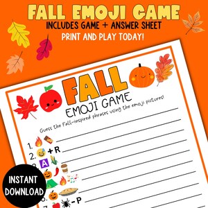 Fall Emoji Game, Printable Fall Game for Kids and Adults and Classrooms ...