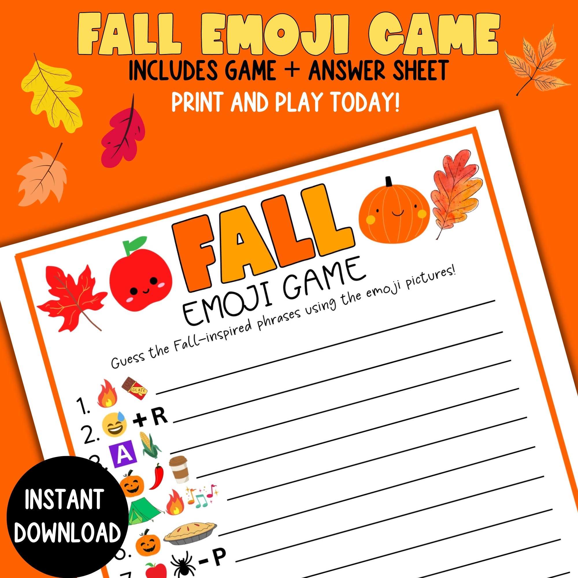 Fall Emoji Game, Printable Fall Game for Kids and Adults and Classrooms ...