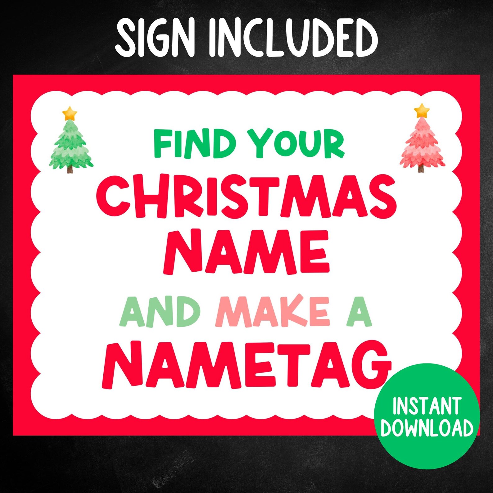 Christmas Name Game WITH Name Tags & Sign, Printable Christmas Party ...