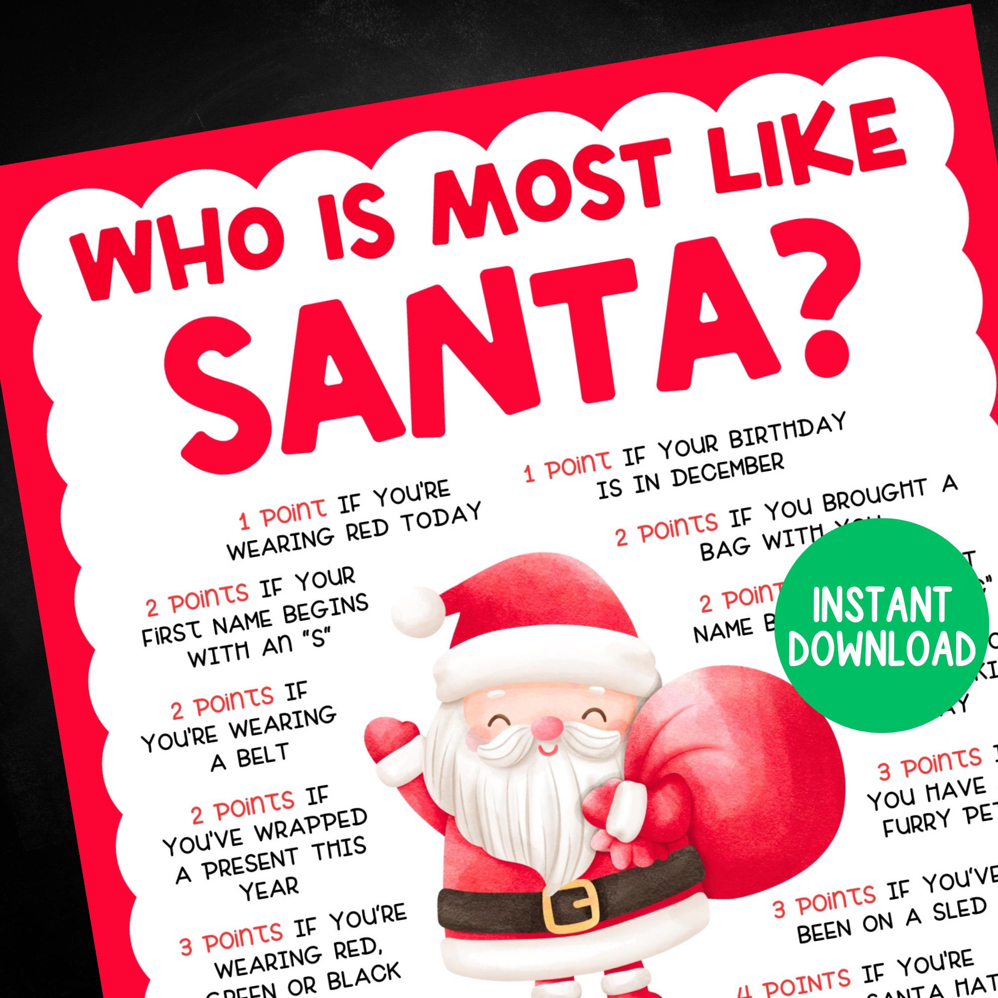 Christmas Game, Printable Christmas Party Game, Who is Most Like Santa ...
