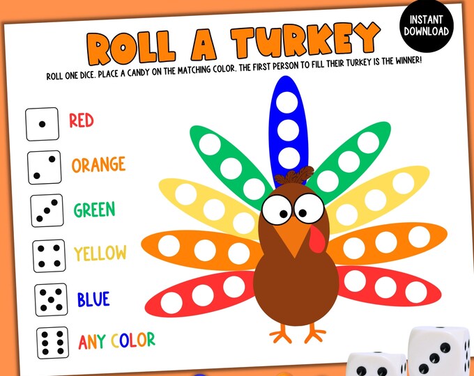 Roll a Turkey Game Printable | Thanksgiving Turkey Game Digital ...