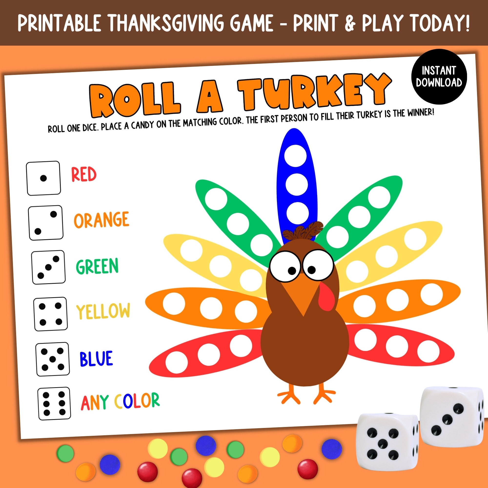 Roll A Turkey Dice Game, Printable Thanksgiving Activity for Kids and ...