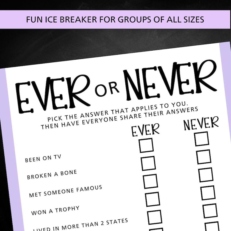 Icebreaker Game, Printable Ever or Never Game, Pastel Trivia Icebreaker ...