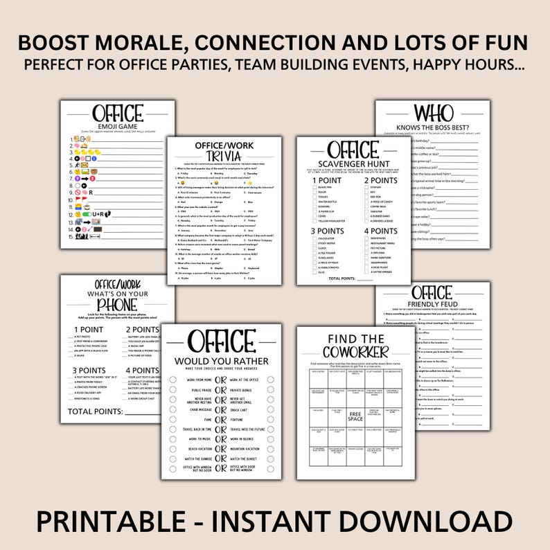 Office Party Games, Printable Work Party Game Bundle, Team Building ...