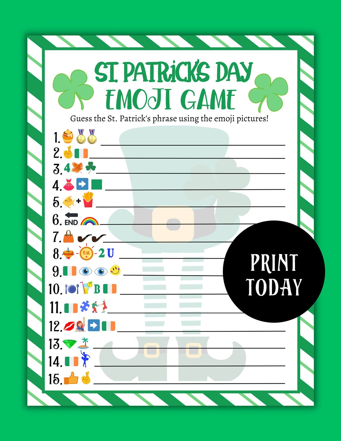 St Patricks Day Emoji Game, St Patricks Day Printable Game, Emoji Game ...