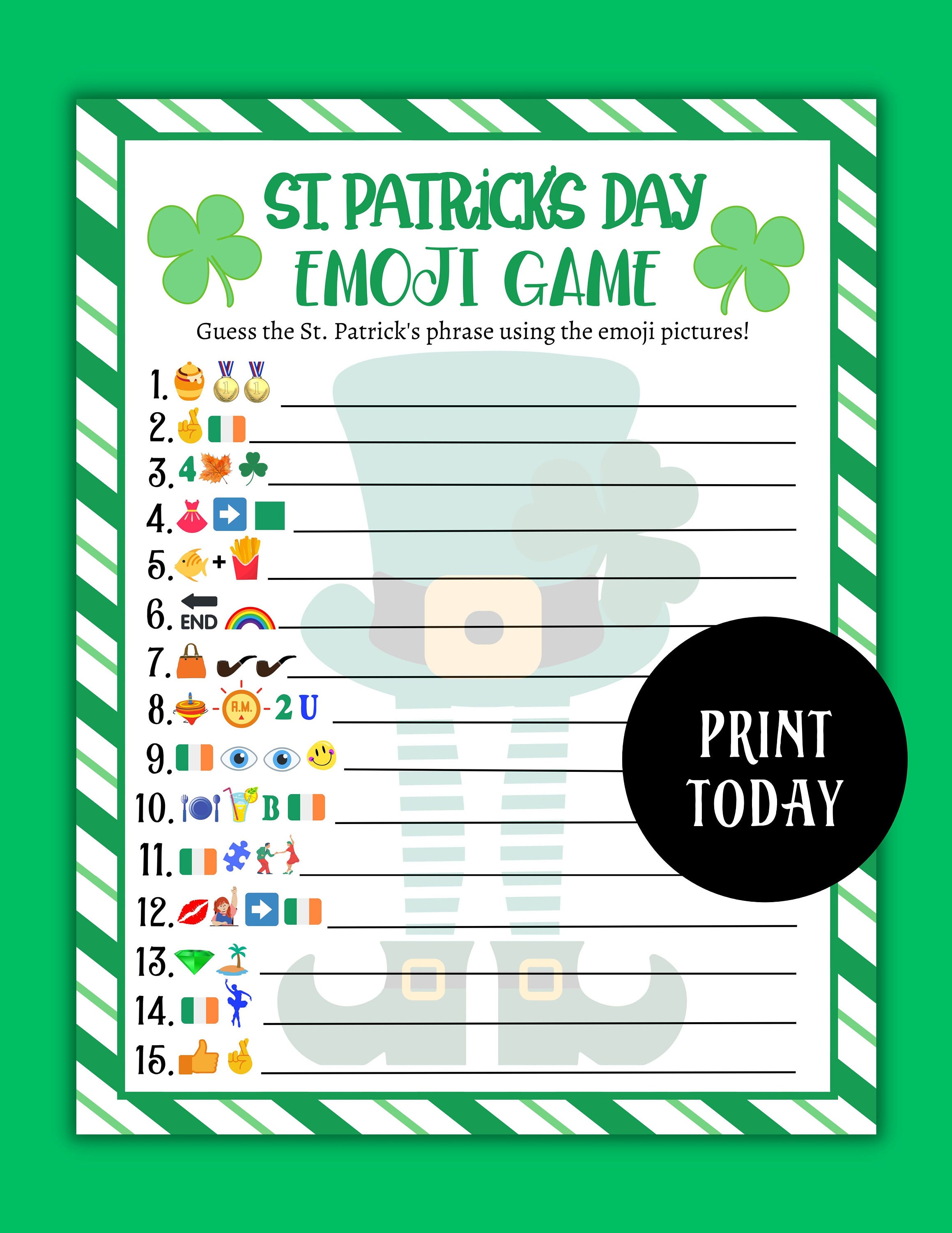 St Patricks Day Emoji Game, St Patricks Day Printable Game, Emoji Game ...