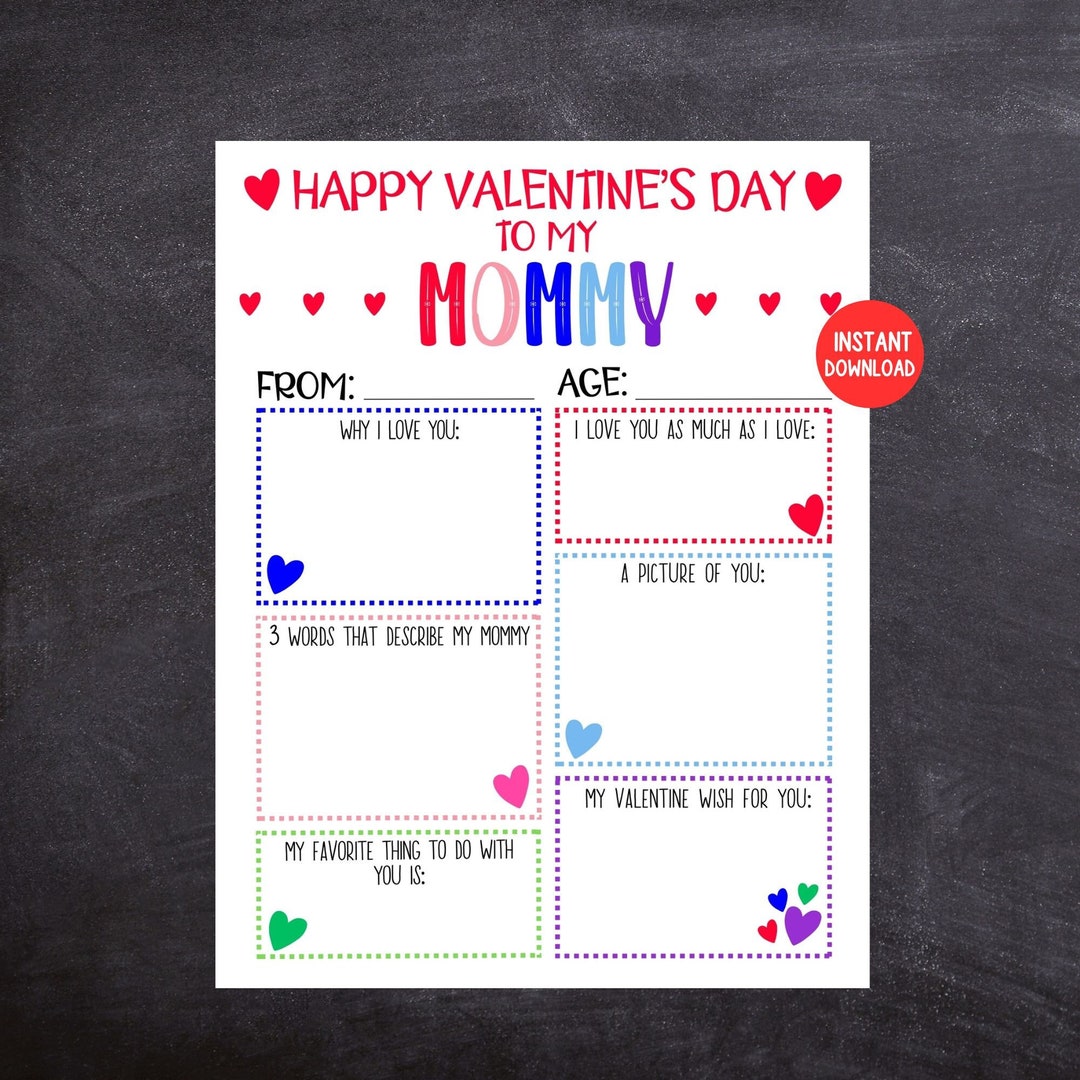 Kids Valentines Card for Mommy, Printable Mommy Valentines Card ...