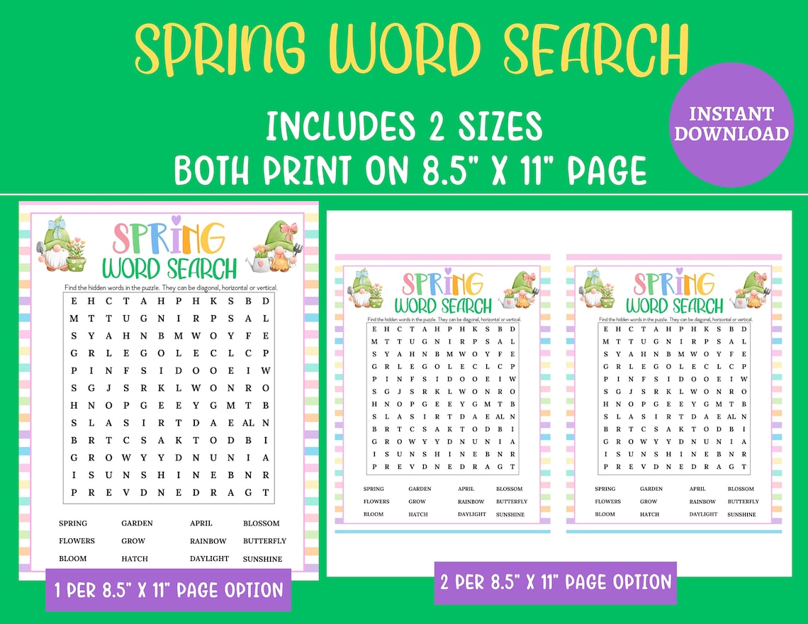 Spring Word Search, Spring Game, Word Search, Printable Game for Spring ...