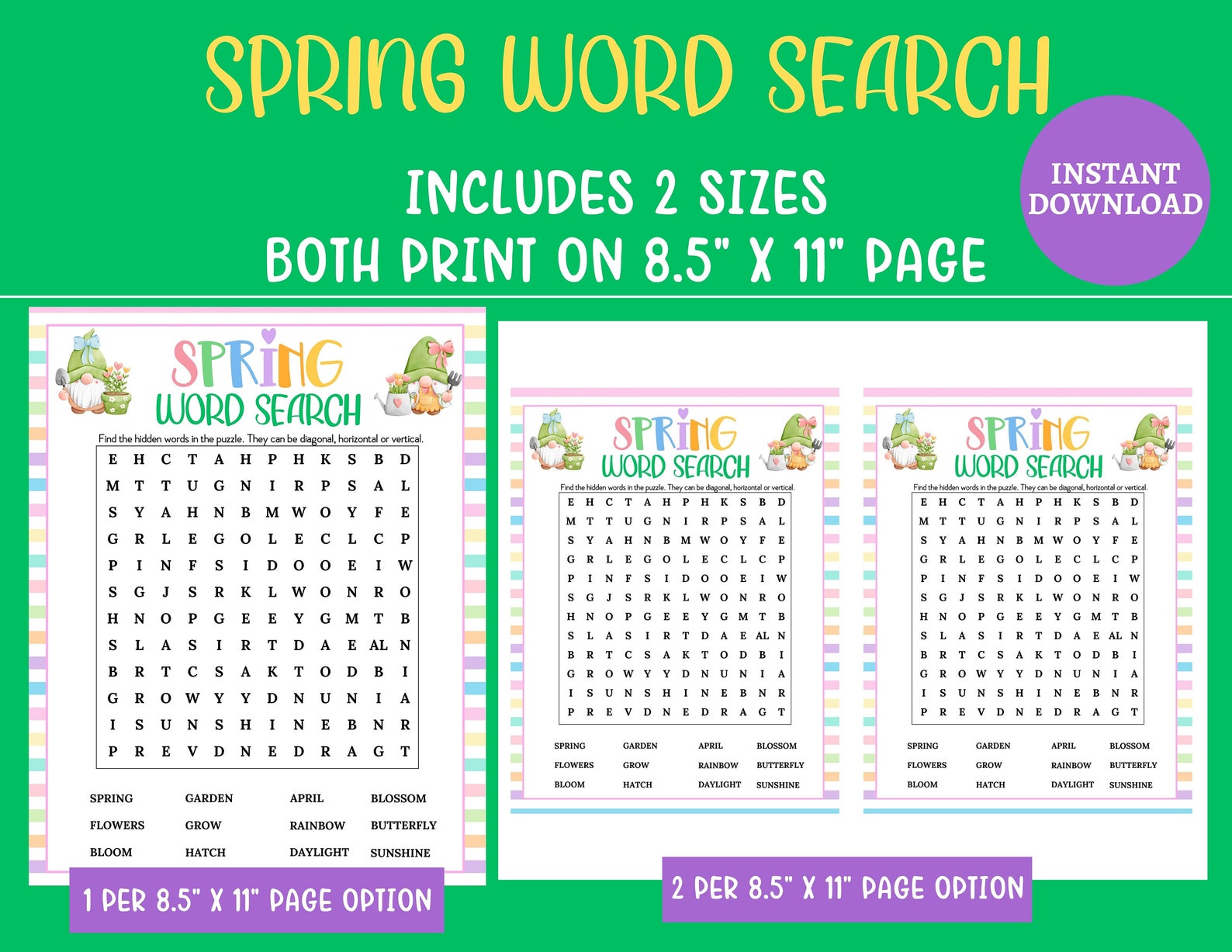 Spring Word Search, Spring Game, Word Search, Printable Game for Spring ...