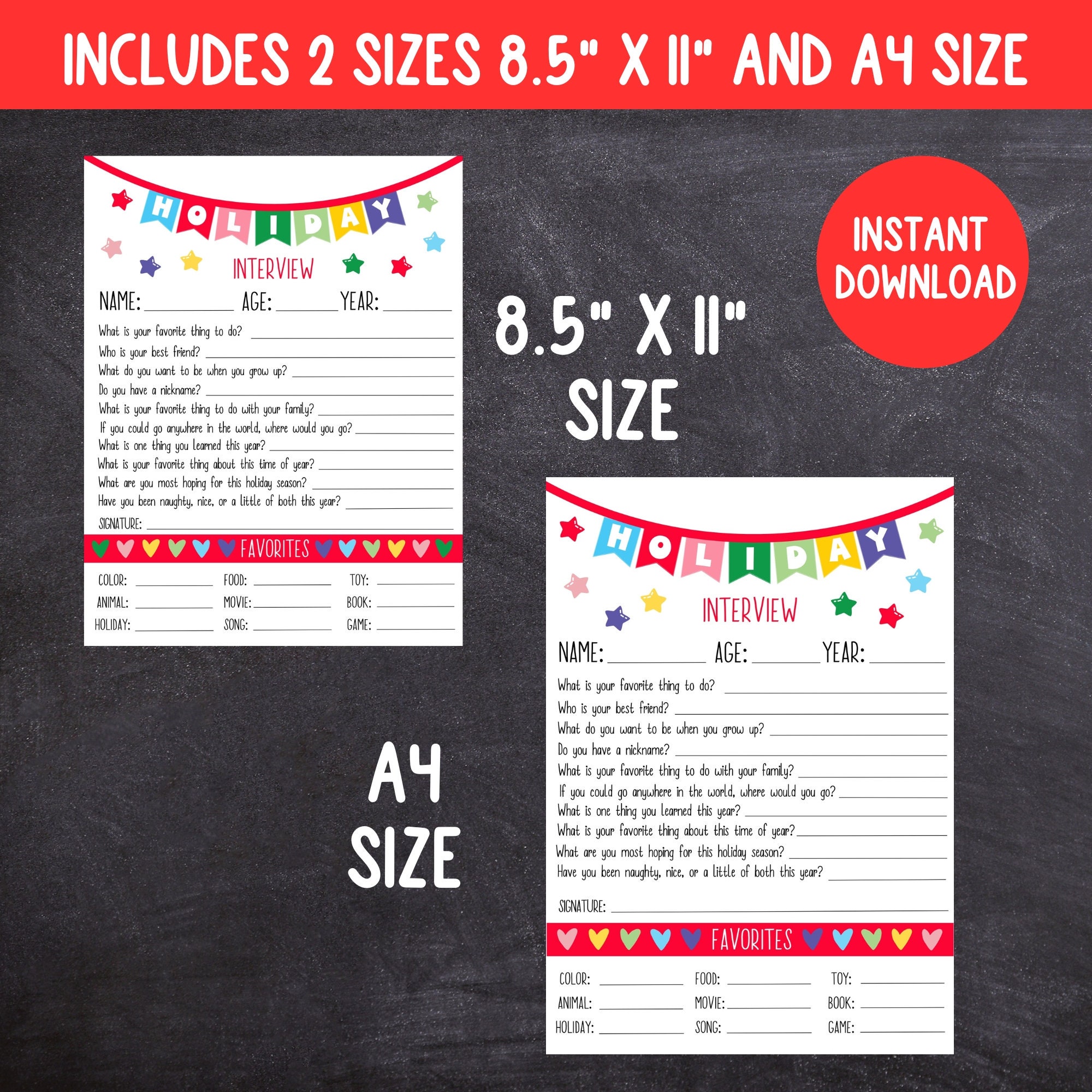 Kids Holiday Interview, Printable Holiday Questionnaire, Annual Holiday ...
