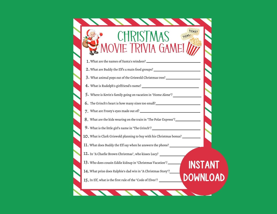 Christmas Movie Trivia Game, Christmas Printable Game, Christmas Party ...