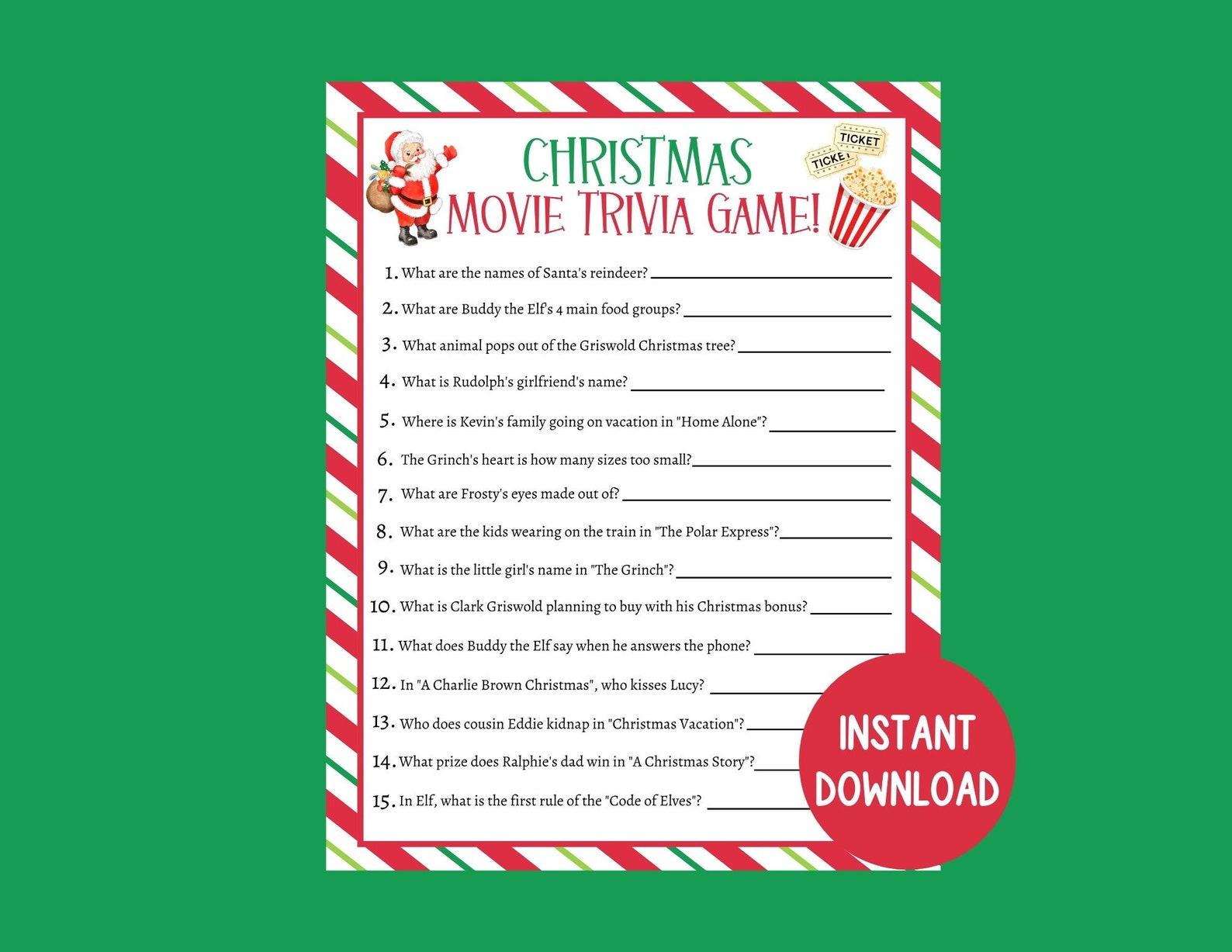 Christmas Movie Trivia Game, Christmas Printable Game, Christmas Party ...