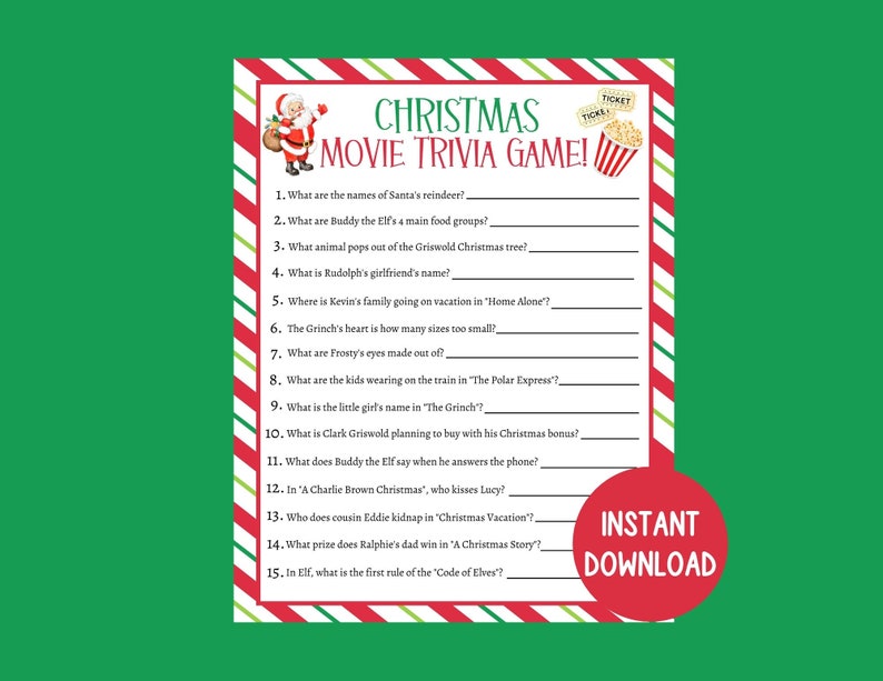 Christmas Movie Trivia Game, Christmas Printable Game, Christmas Party ...