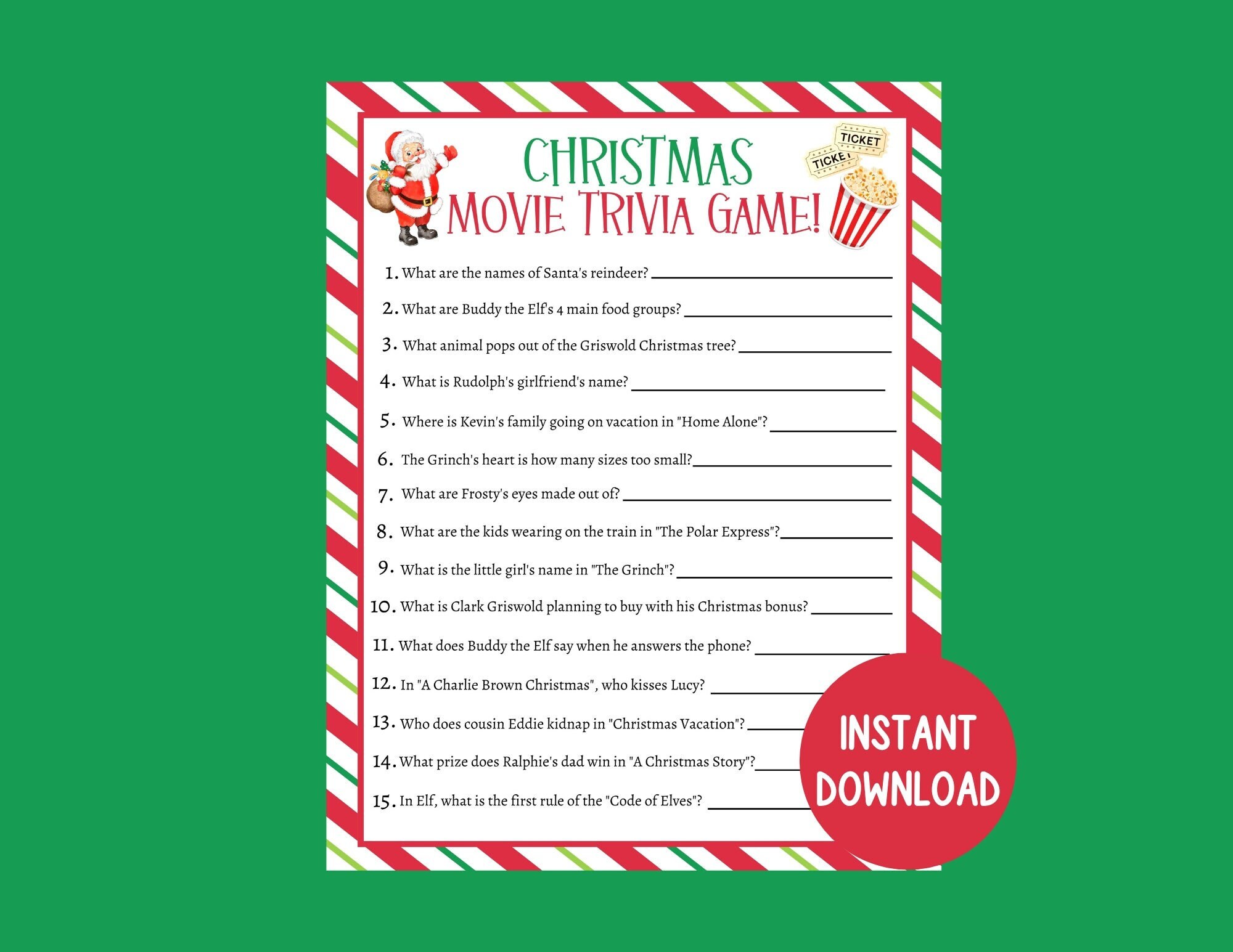 Christmas Movie Trivia Game, Christmas Printable Game, Christmas Party ...