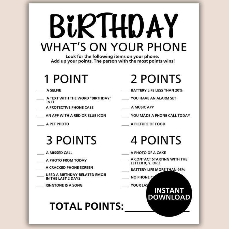 Birthday Party Game, Printable Whats on Your Phone Game, Phone Trivia ...