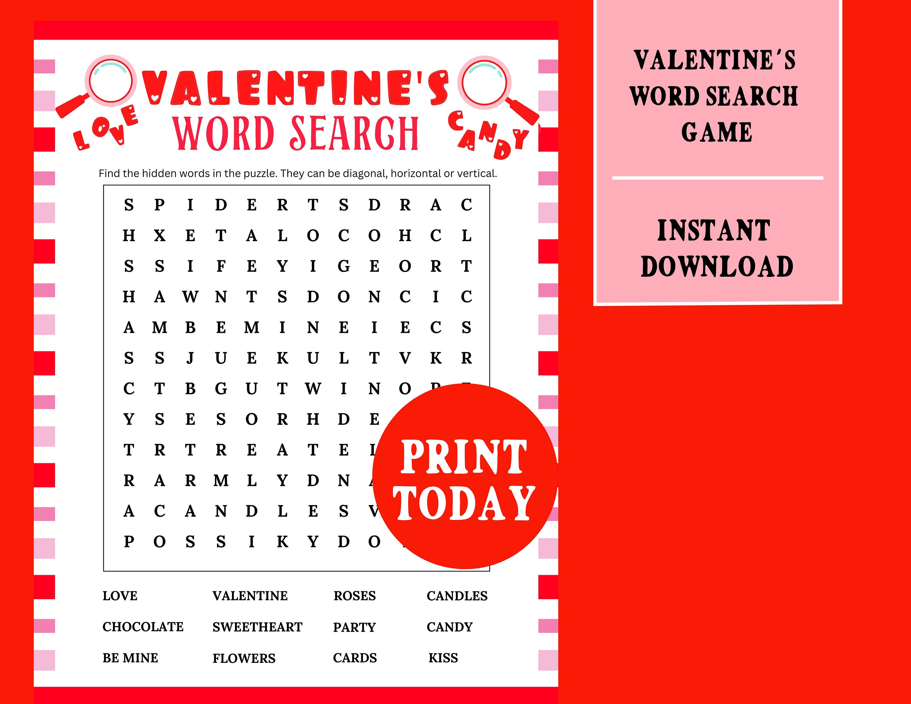 Valentine's Word Search Game, Fun Valentine's Printable Game, Valentine ...