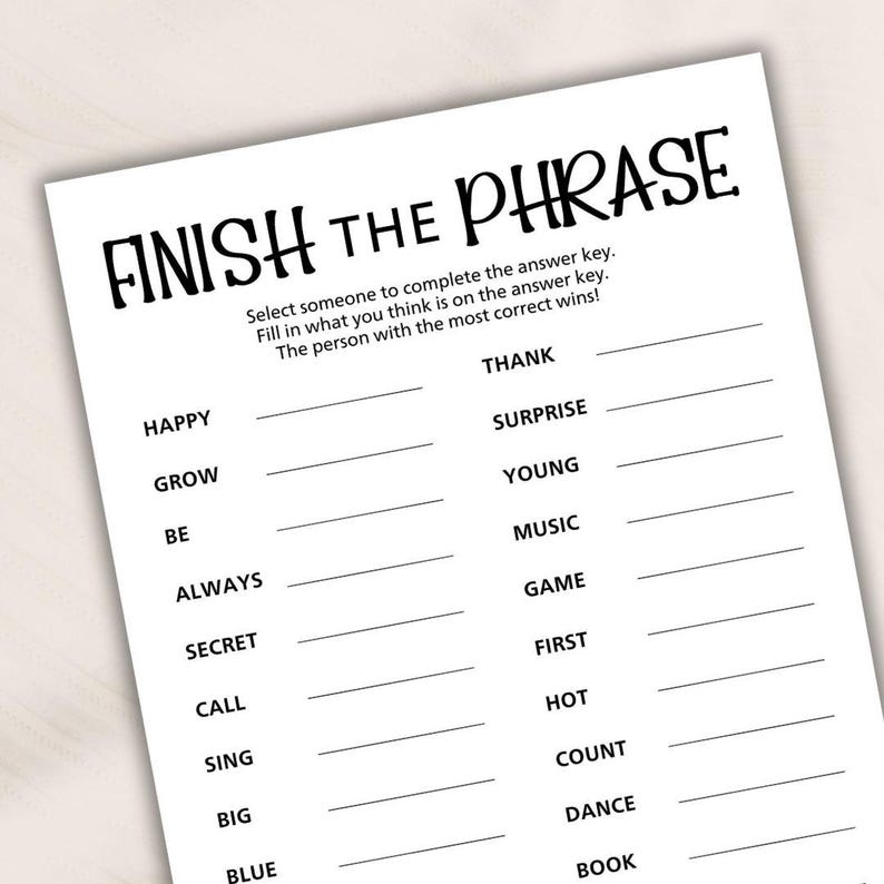 Icebreaker Game, Printable Finish the Phrase Game, Easy Party Starter ...