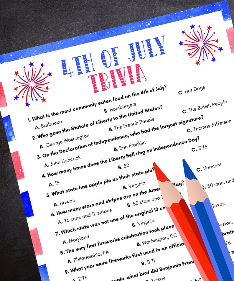 4th of July Trivia, 4th of July Game, Printable Independence Day Game ...