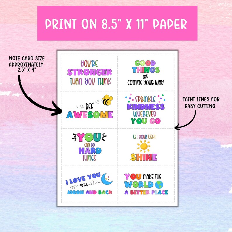 Lunchbox Notes for Kids, Printable Note Cards, Positive and Inspiring ...