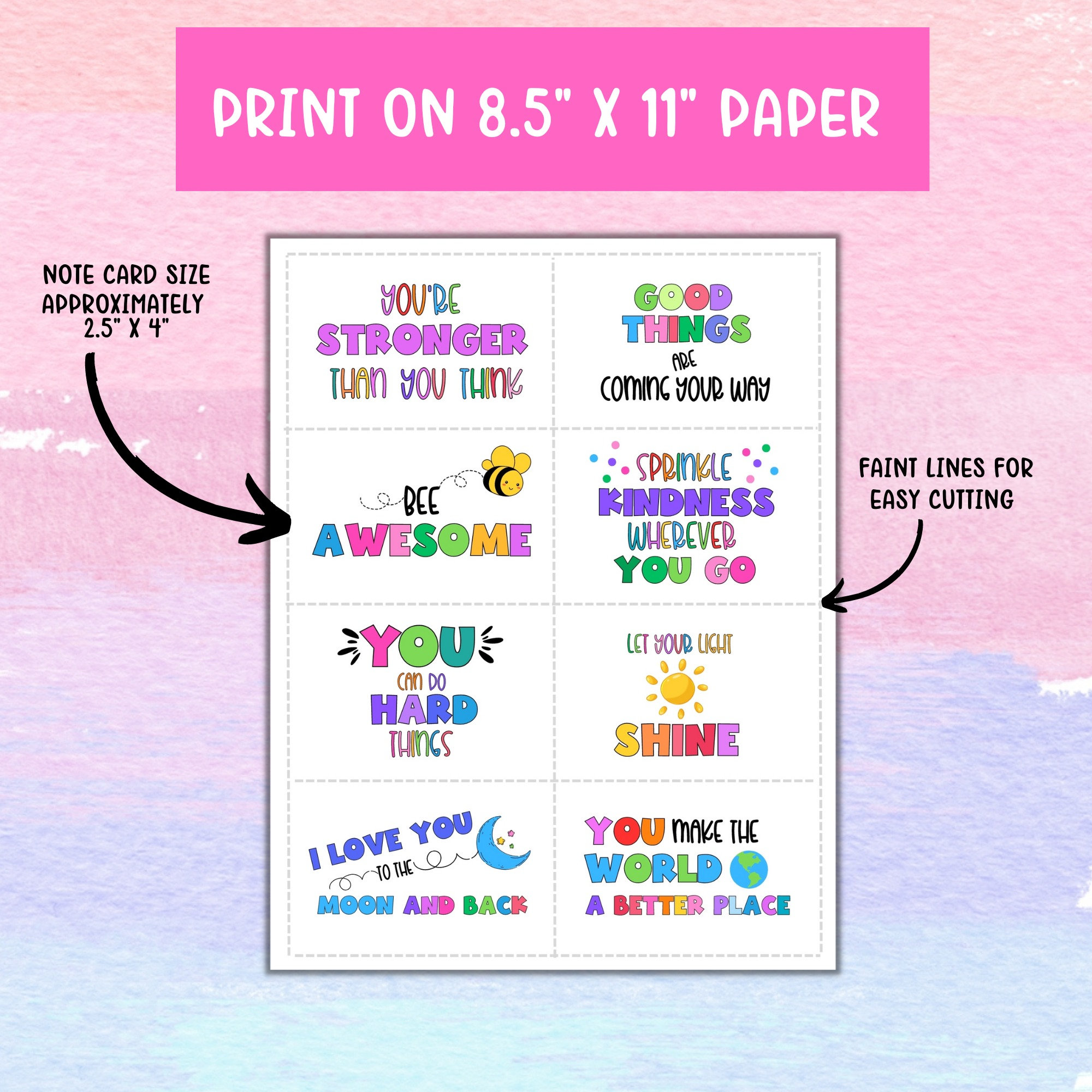 Lunchbox Notes for Kids, Printable Note Cards, Positive and Inspiring ...