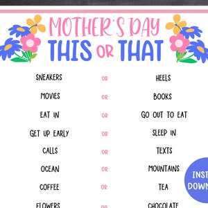 Mother's Day Game, Printable Mother's Day Game, Mum's Day Game, Mother ...