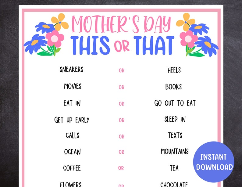 Mother's Day Game, Printable Mother's Day Game, Mum's Day Game, Mother ...