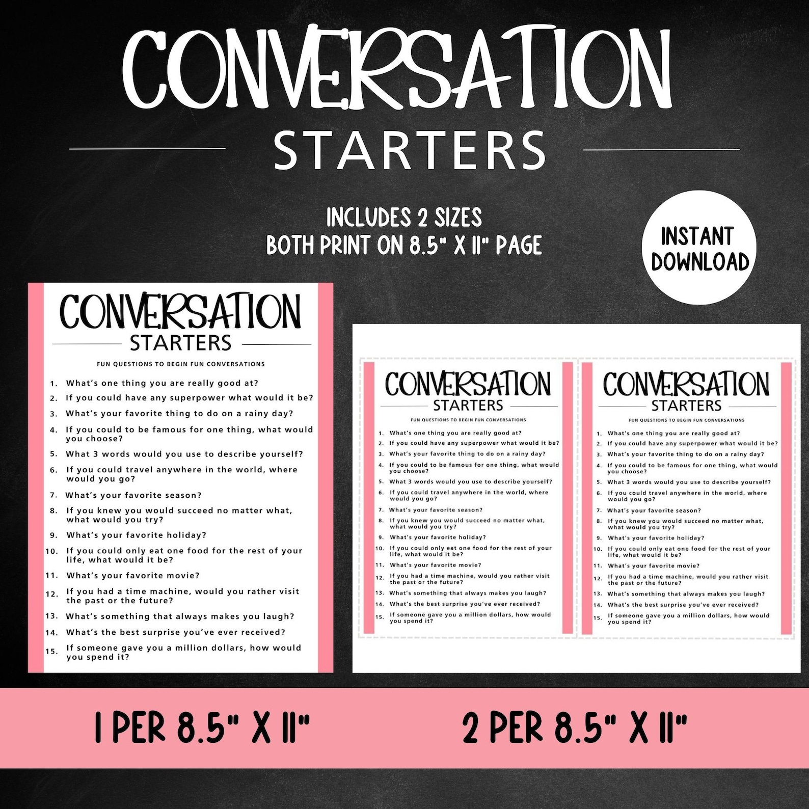 Conversation Starters, Printable Icebreakers, Party Starter Icebreakers ...