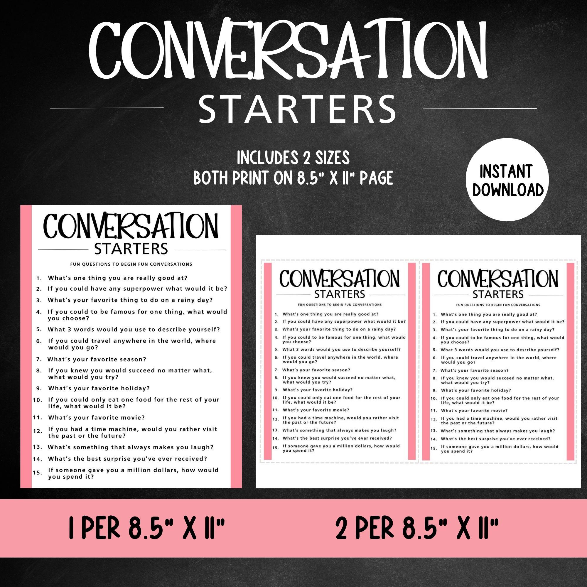 Conversation Starters, Printable Icebreakers, Party Starter Icebreakers ...