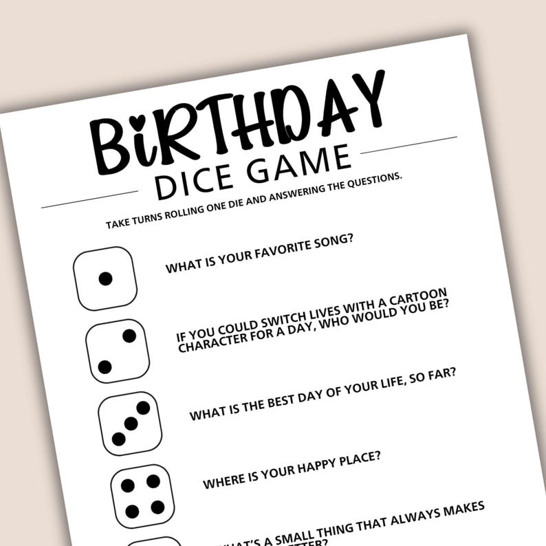 Birthday Dice Game, Printable Birthday Party Game, Birthday Trivia ...