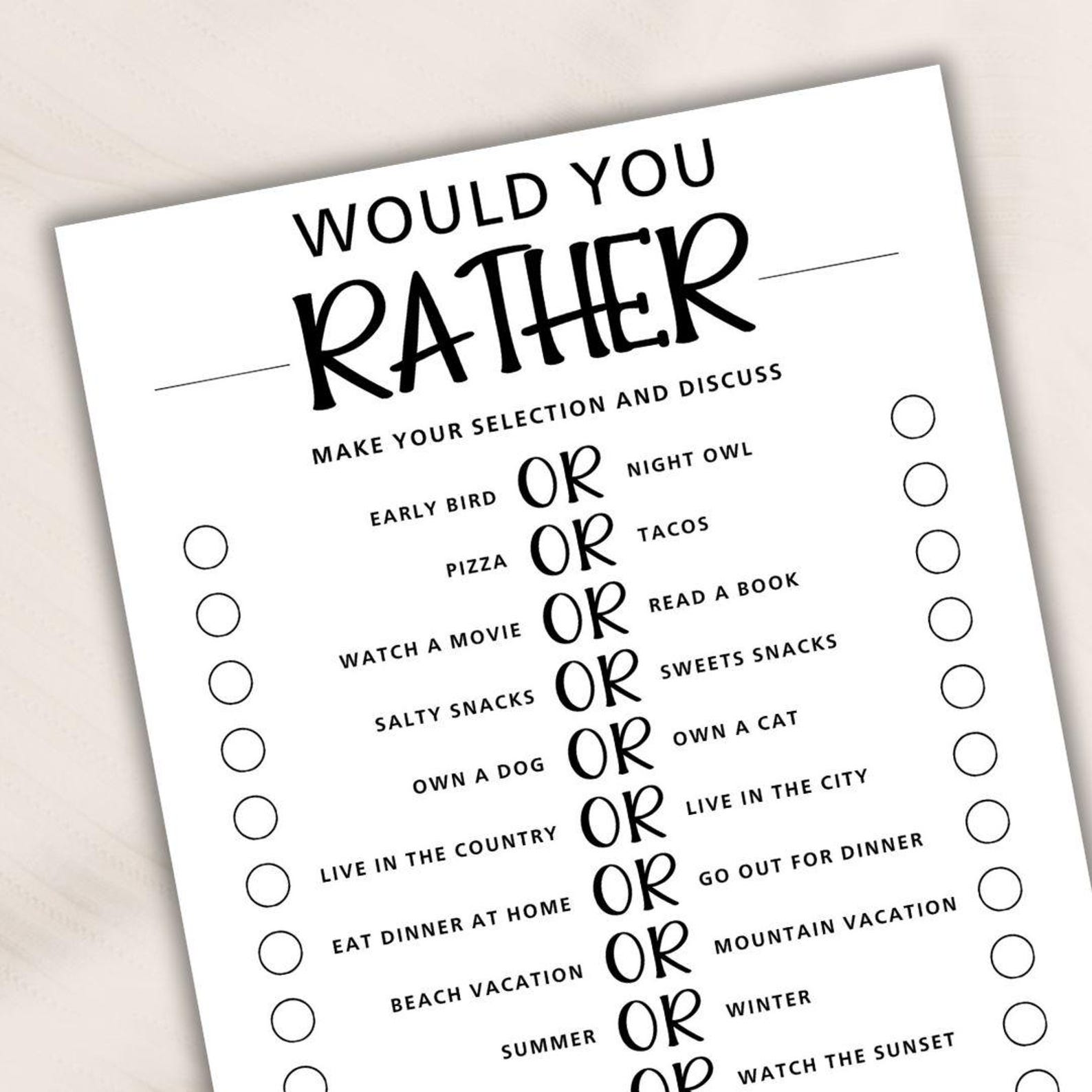 Icebreaker Game, Printable Would You Rather Game, Easy Party Starter ...