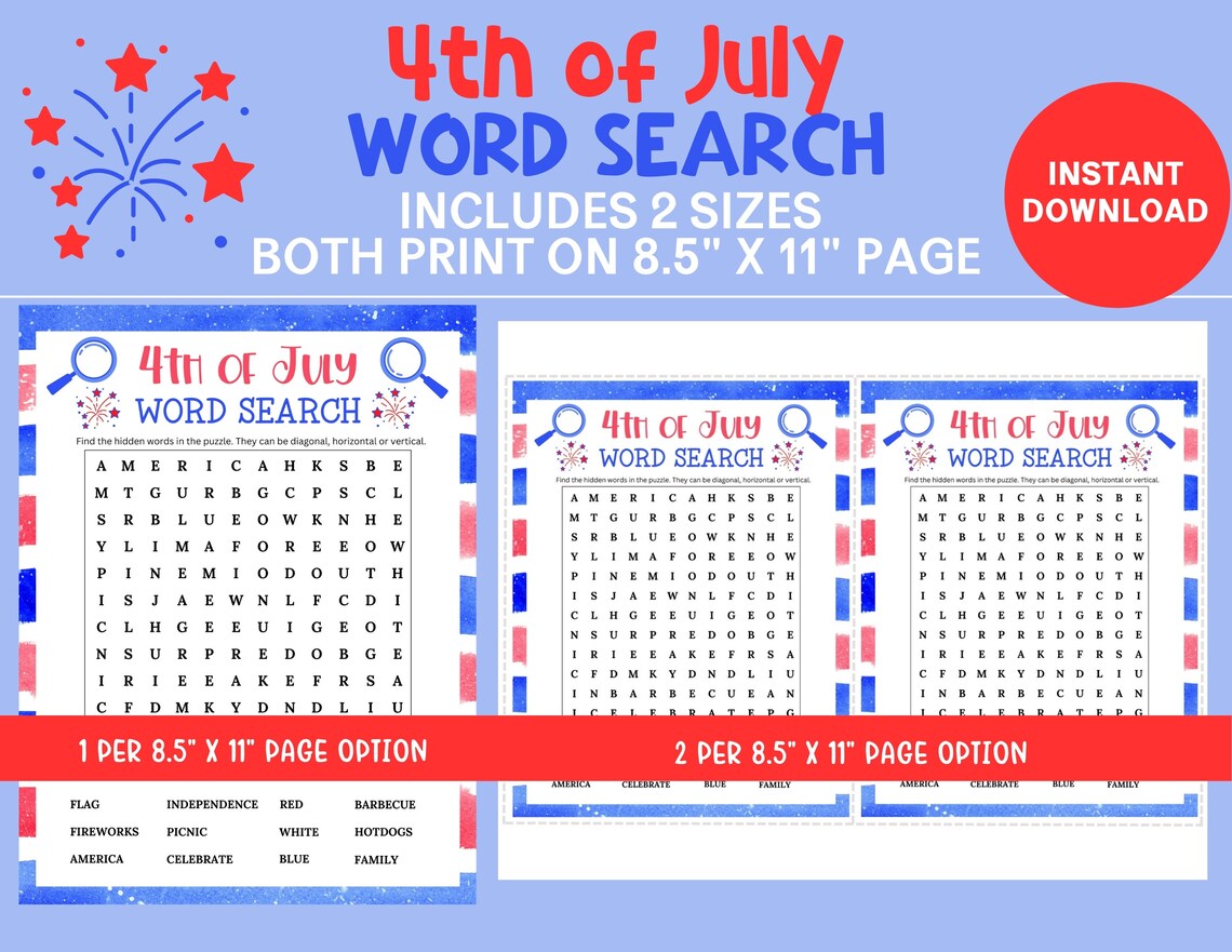 4th of July Game, Printable July 4th Word Search, Independence Day Game ...
