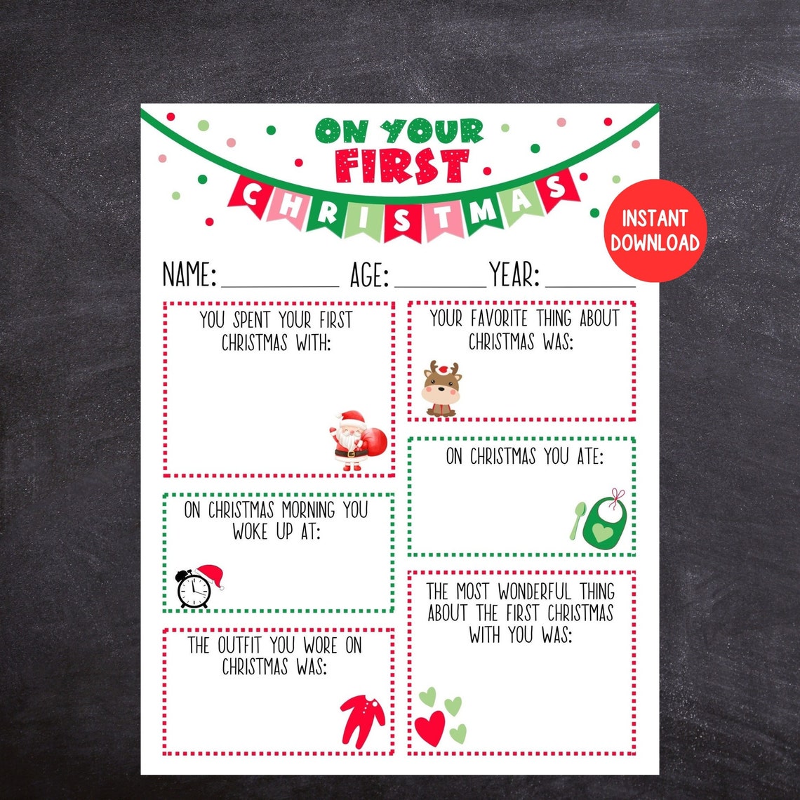 Baby's First Christmas Form, Printable Christmas Keepsake for Baby, Christmas Memory Box ...