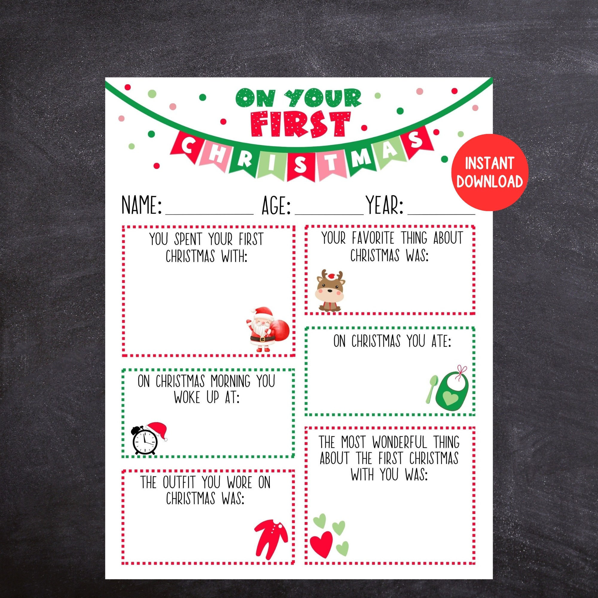 Baby's First Christmas Form, Printable Christmas Keepsake for Baby ...