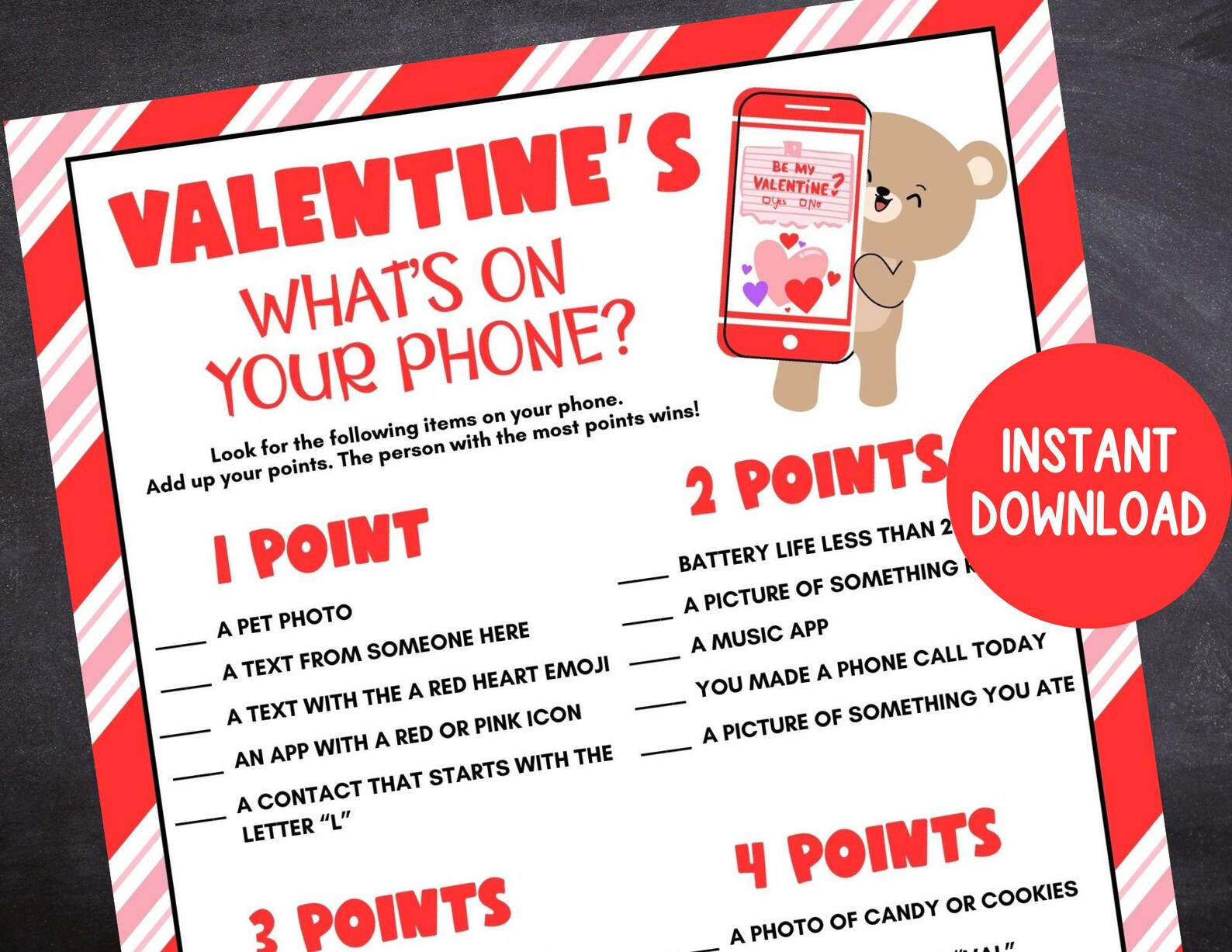 Valentine's What's on Your Phone Game, Printable Valentine's Game ...