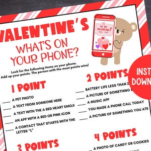 Valentine's What's on Your Phone Game, Printable Valentine's Game ...