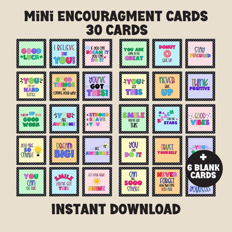 Mini Encouragement Cards, Printable Motivational Tags,positive Desk ...