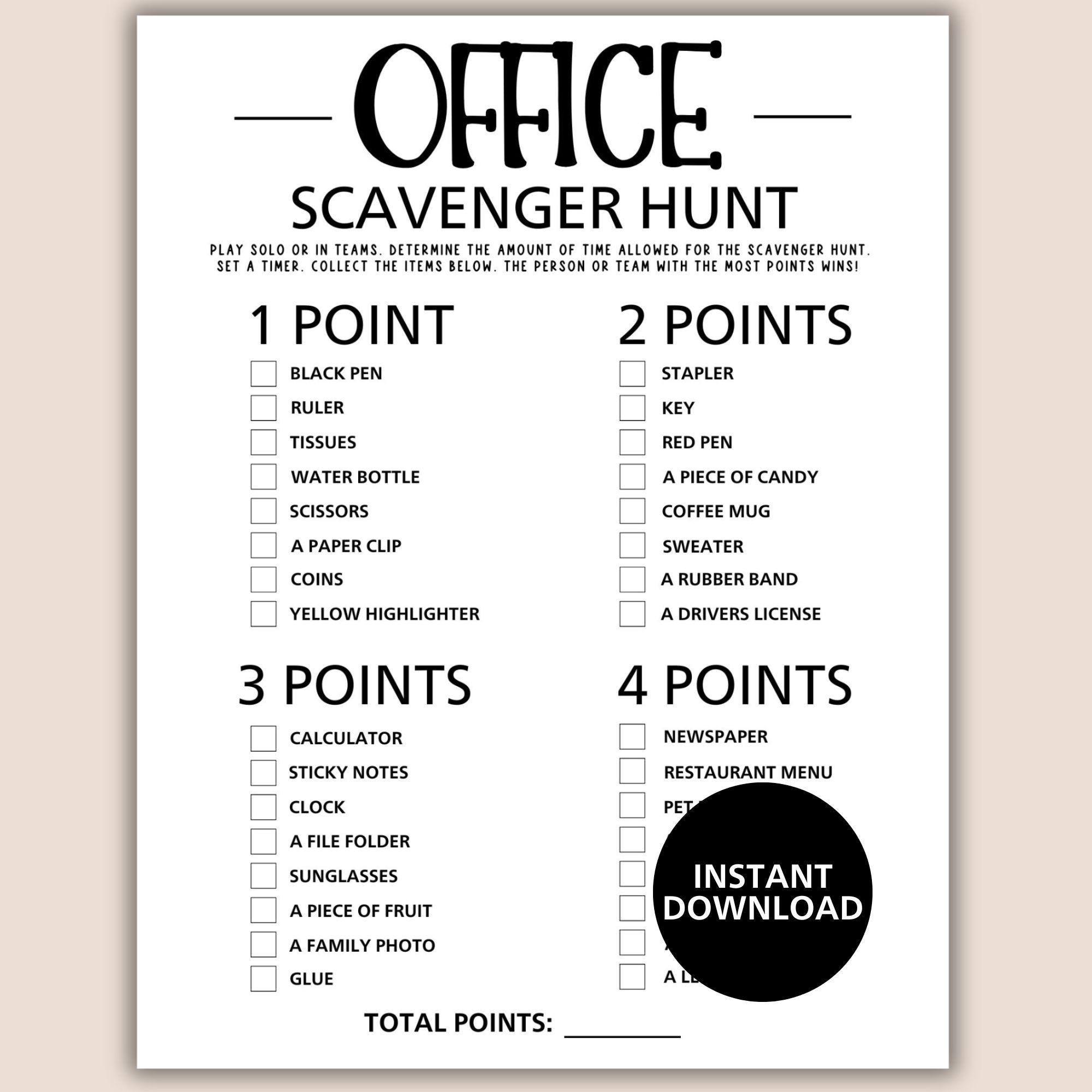 Office Scavenger Hunt, Printable Office Party Game, Team Building Game ...