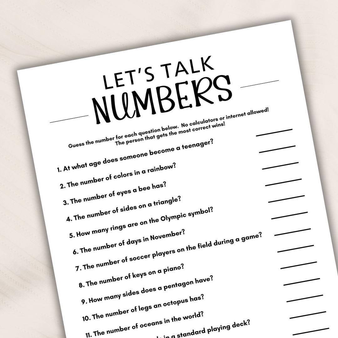 Icebreaker Game, Printable Lets Talk Numbers Game, Printable Trivia ...
