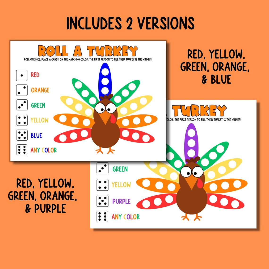 Roll A Turkey Dice Game, Printable Thanksgiving Activity for Kids and ...