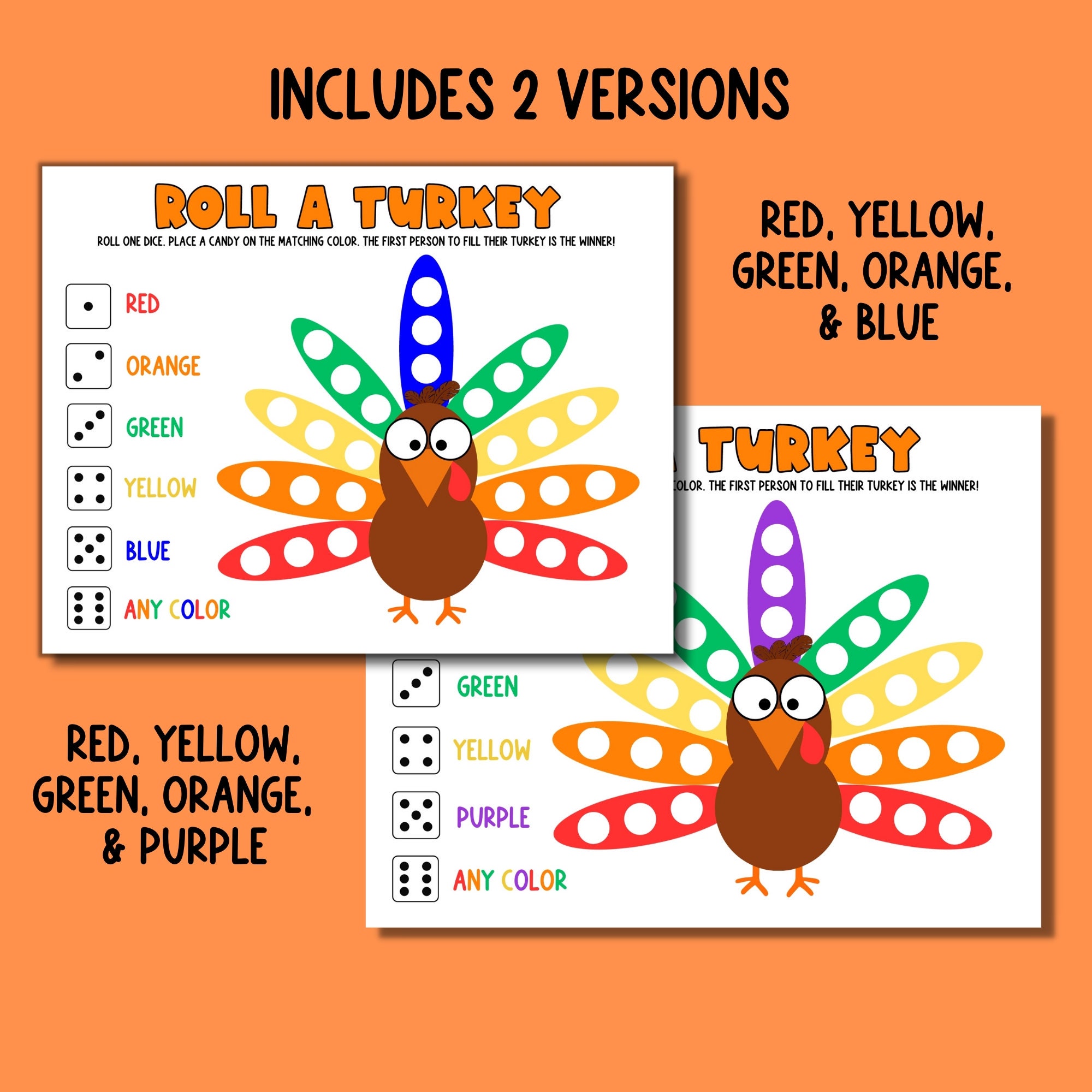 Roll A Turkey Dice Game, Printable Thanksgiving Activity for Kids and ...