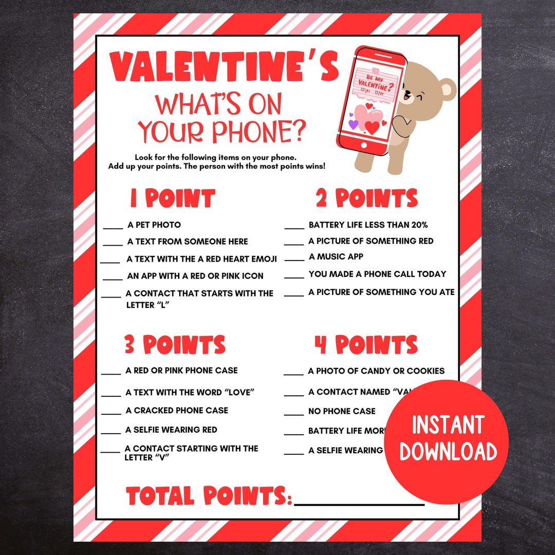 Valentine's What's on Your Phone Game, Printable Valentine's Game ...