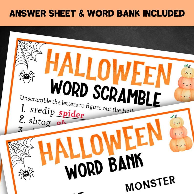 Halloween Word Scramble, Printable Halloween Game, Halloween Party Game ...