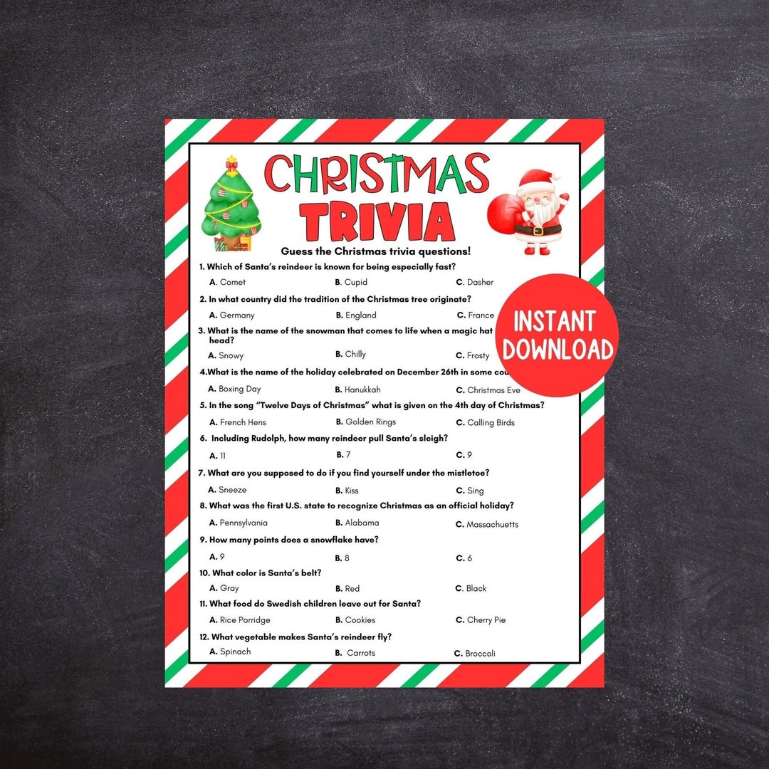 Christmas Trivia Game, Printable Christmas Party Game, Easy Christmas ...