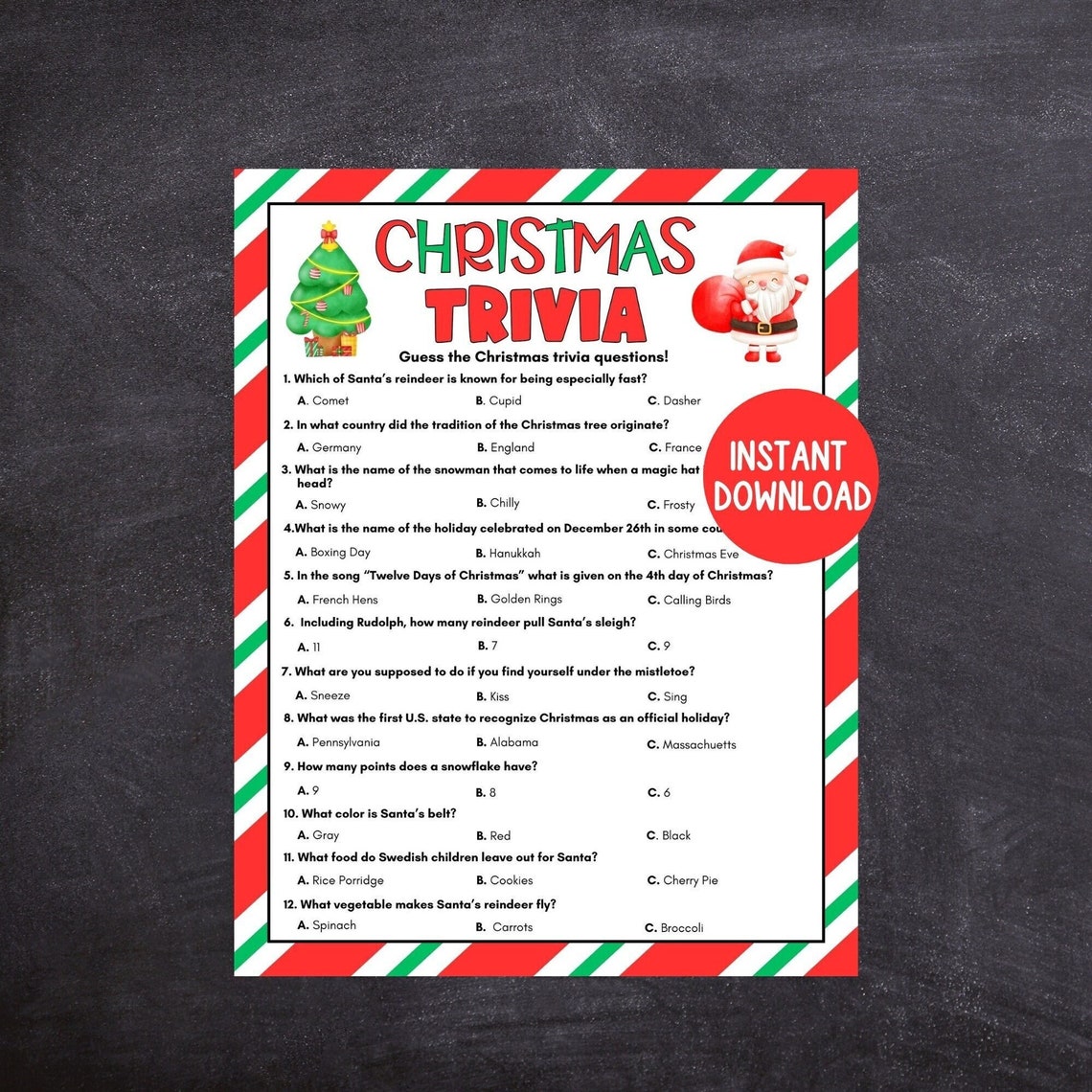 Christmas Trivia Game, Printable Christmas Party Game, Easy Christmas ...