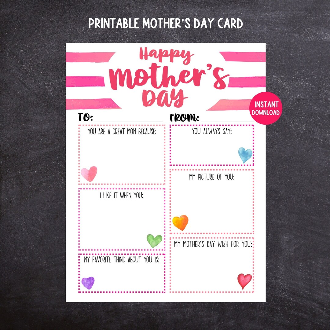 Mother's Day Card for Kids, Printable Kids Mother's Day Card, Mother ...