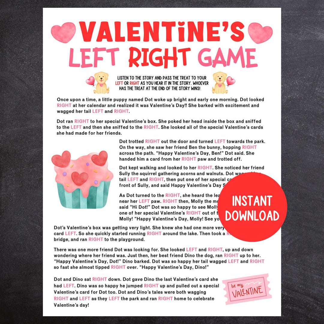 Valentines Left Right Game, Printable Group Valentines Game, Easy ...