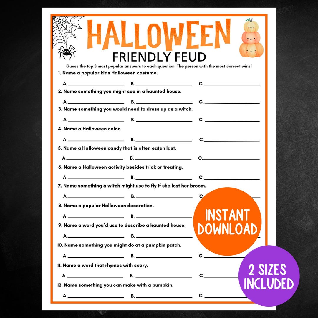 Halloween Friendly Feud Game, Printable Halloween Party Game, Easy ...