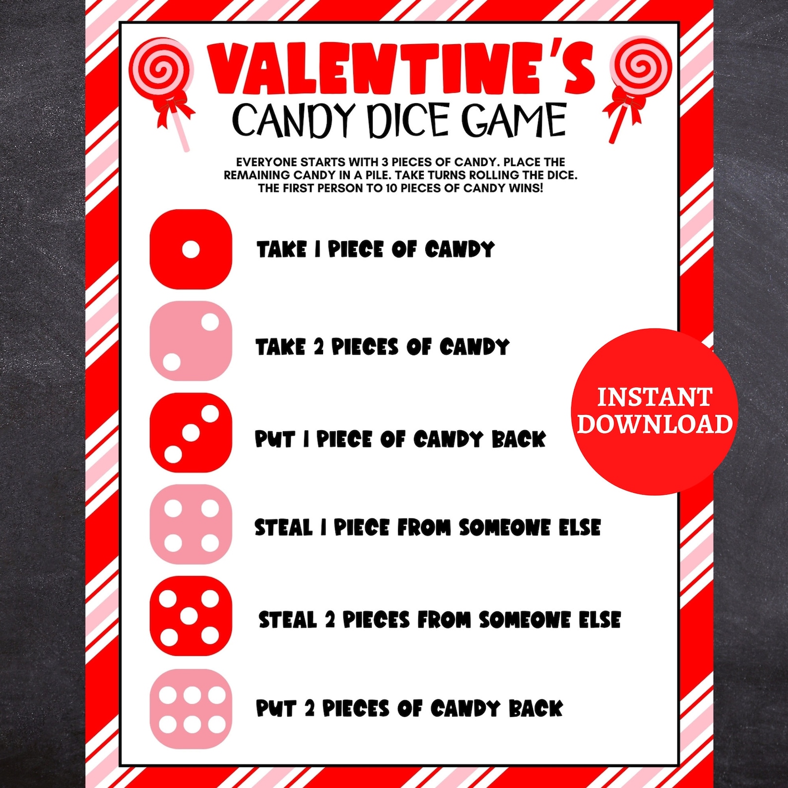 Valentine's Candy Dice Game, Printable Valentine's Game, Fun Valentine ...