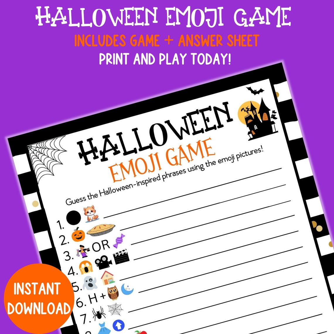 Halloween Emoji Game, Printable Halloween Game for Kids and Adults and ...